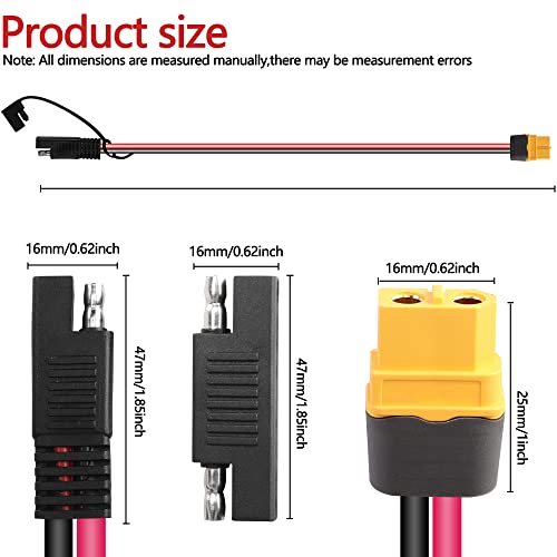 MEIRIYFA SAE to XT60 Connector Adapter Extension Cable SAE to XT-60 Female Cable Wire 12AWG for Solar Generator Power Station Lipo Battery Pack (3.3FT)