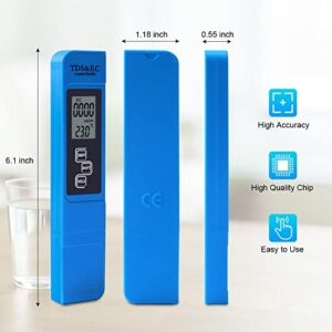 Zalengine TDS & EC Meter for Hydroponics, Household Drinking, Swimming Pool, Aquarium, Aquaculture, Lab - TDS EC Temp 3 in 1, TDS Meter, EC Meter, Digital Water Tester, 0-9999ppm, 0-9999μS/cm (Blue)