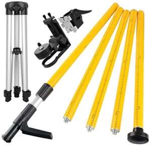 laser level pole, firecore upgraded 12 ft. telescoping laser pole with tripod and multifunctional mounting clamp, adjustable bracket with 1/4"-20 laser mount for rotary and line laser level- flp370cx