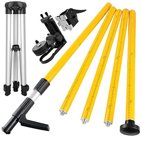 Laser Level Pole, Firecore Upgraded 12 ft. Telescoping Laser Pole with Tripod and Multifunctional Mounting Clamp, Adjustable Bracket with 1/4"-20 Laser Mount for Rotary and Line Laser Level- FLP370CX