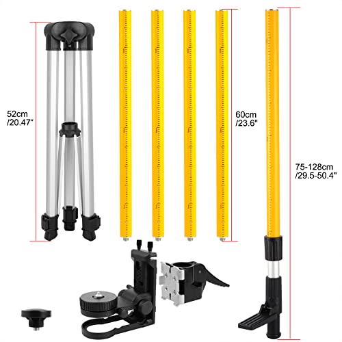 Laser Level Pole, Firecore Upgraded 12 ft. Telescoping Laser Pole with Tripod and Multifunctional Mounting Clamp, Adjustable Bracket with 1/4"-20 Laser Mount for Rotary and Line Laser Level- FLP370CX