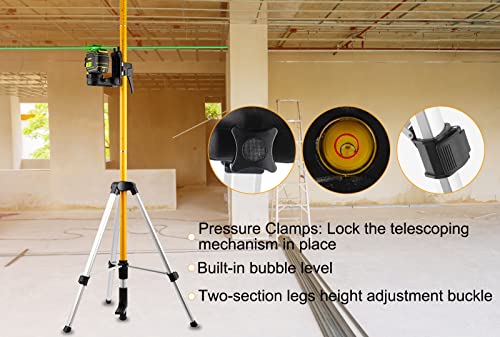 Laser Level Pole, Firecore Upgraded 12 ft. Telescoping Laser Pole with Tripod and Multifunctional Mounting Clamp, Adjustable Bracket with 1/4"-20 Laser Mount for Rotary and Line Laser Level- FLP370CX