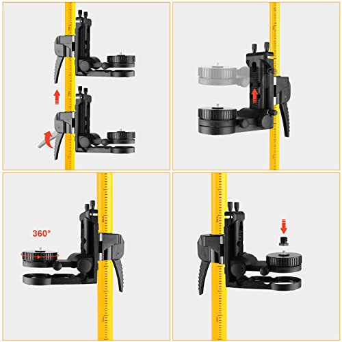 Laser Level Pole, Firecore Upgraded 12 ft. Telescoping Laser Pole with Tripod and Multifunctional Mounting Clamp, Adjustable Bracket with 1/4"-20 Laser Mount for Rotary and Line Laser Level- FLP370CX