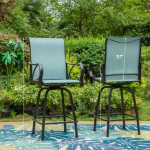 MFSTUDIO 3 PCS Swivel Bar Stools Set, Outdoor Kitchen Bar Height Patio Bistro Set Blue Fabric, All-Weather Patio Furniture