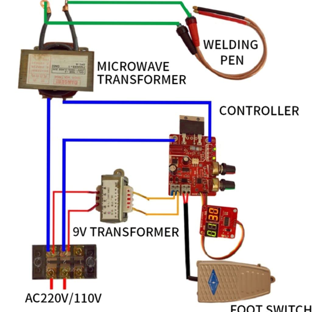 100A Spot Welder Machine Time Control Board, Digital Display Adjustable Spot Welding Module, Time and Current Controller Panel Timing Ammeter Machine Spot Welders Transforming Control Board