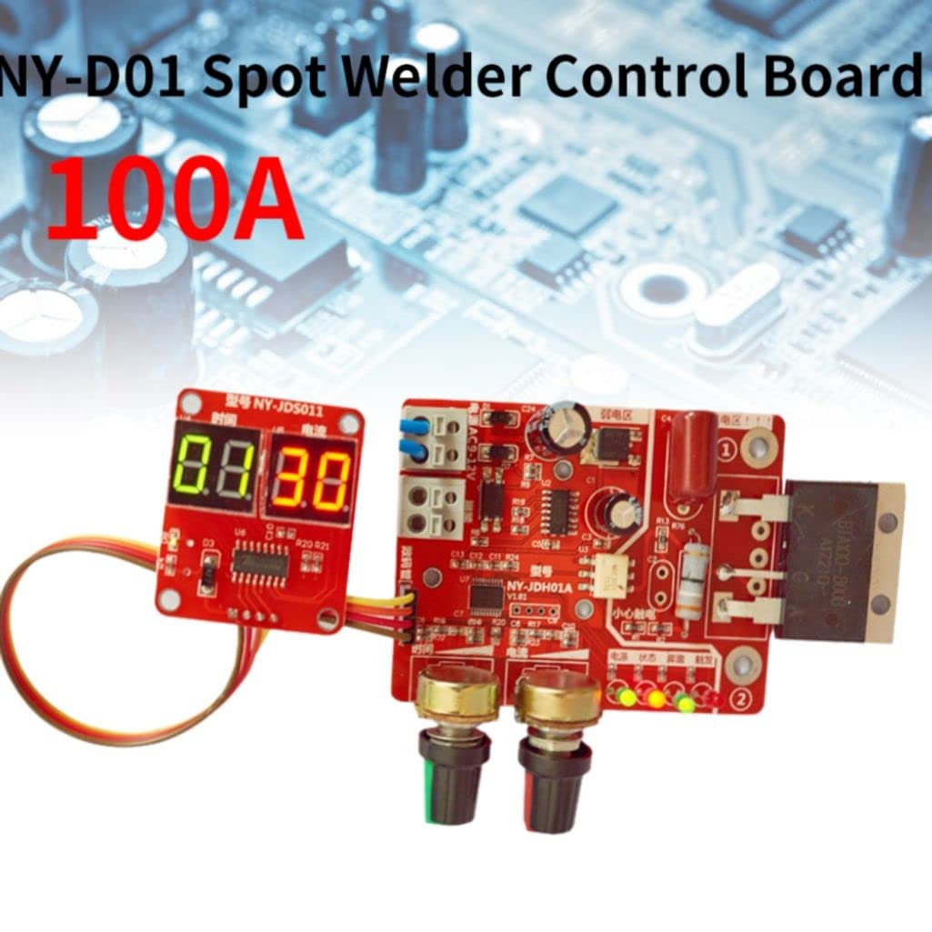 100A Spot Welder Machine Time Control Board, Digital Display Adjustable Spot Welding Module, Time and Current Controller Panel Timing Ammeter Machine Spot Welders Transforming Control Board