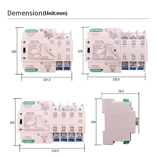 GAEYAELE on-Grid Photovolatic Power Automatic Transfer Switch Din Rail 3P 63A AC220V ATS PV Solar System Power Generator Transfer Switch Use (ATS-3P-63A-220VAC-Solar)