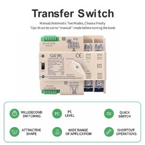 GAEYAELE on-Grid Photovolatic Power Automatic Transfer Switch Din Rail 3P 63A AC220V ATS PV Solar System Power Generator Transfer Switch Use (ATS-3P-63A-220VAC-Solar)