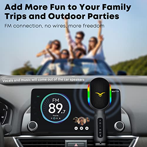 Wireless Bluetooth Karaoke Microphone, 5-in-1 Portable Handheld Mic Speaker with Dynamic RGB Lights, Mini Karaoke Machine for Car Travel Home Party, Music Recording, Duet Singing, Gift for Kids Adults