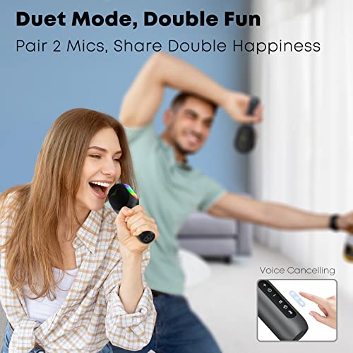 Wireless Bluetooth Karaoke Microphone, 5-in-1 Portable Handheld Mic Speaker with Dynamic RGB Lights, Mini Karaoke Machine for Car Travel Home Party, Music Recording, Duet Singing, Gift for Kids Adults