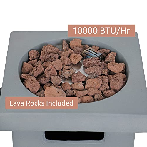 Portable Tabletop Fireplace Propane Gas Fire Pit, Concrete Outdoor Smokeless Fire Bowl, 10 inch, 10,000 BTU with CSA Certification for Camping, Patio, Outdoor Heating and Bonfire (Square-Light Gray)