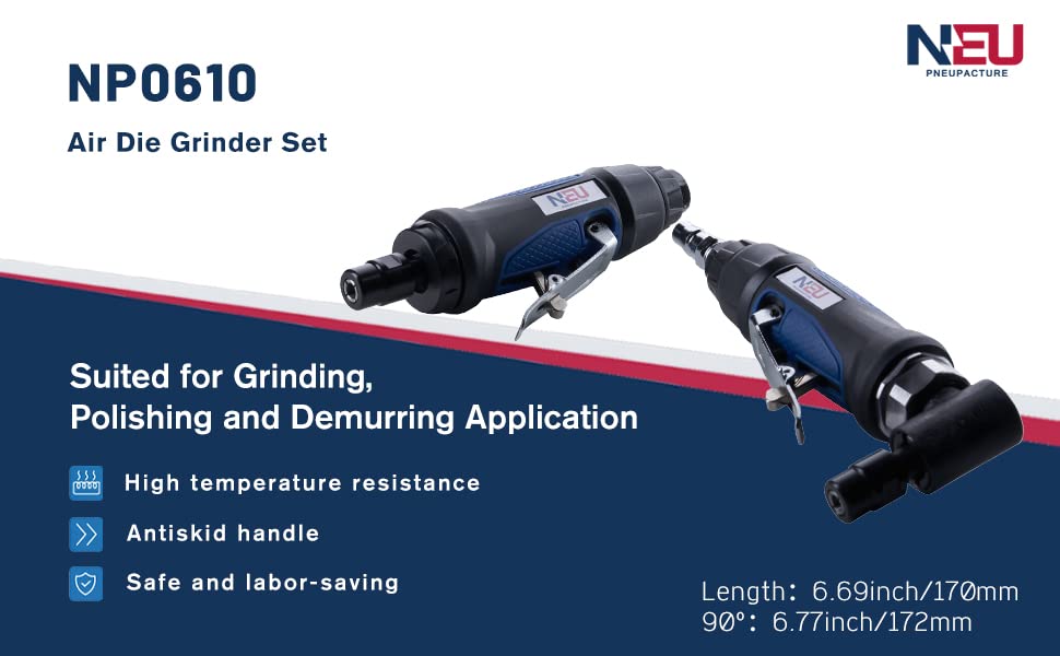 Air die grinder, NEU PNEUPACTURE die grinder set, straight/angle air grinder kit, with 1/4 and 1/8 inch collets, apply to grinding, polishing