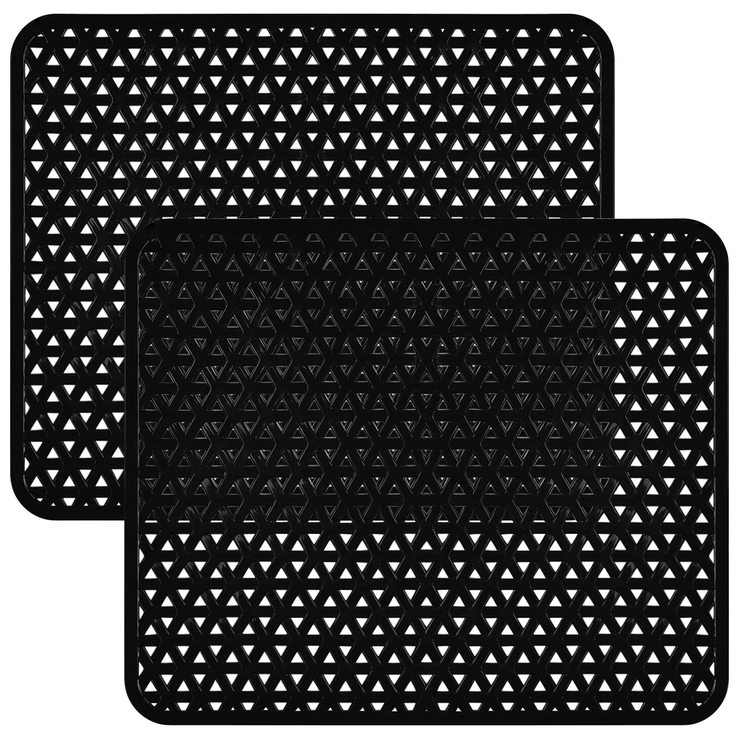 Coopay 2 Pack Kitchen Sink Mat PVC Eco-friendly Kitchen Stainless steel/Porcelain Dish Drying Pad Sink Protector for Bottom of Kitchen Sink, Triangular Hole Design, 12.6 x 10.5 Inches (Black)