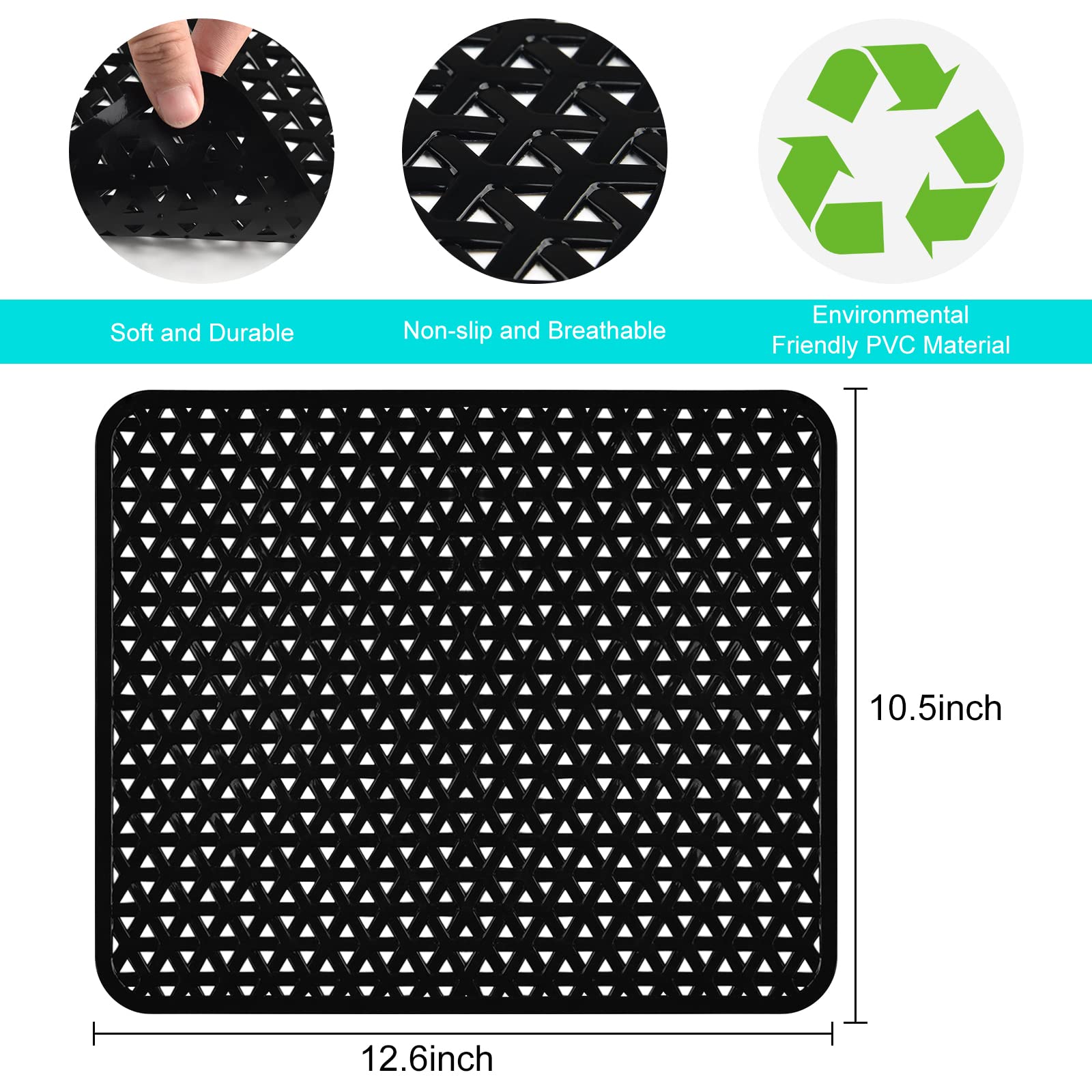 Coopay 2 Pack Kitchen Sink Mat PVC Eco-friendly Kitchen Stainless steel/Porcelain Dish Drying Pad Sink Protector for Bottom of Kitchen Sink, Triangular Hole Design, 12.6 x 10.5 Inches (Black)