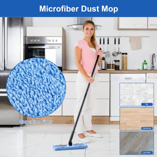 Professional Microfiber Mop Floor Cleaning Mop, Hardwood Floor Mop with Durable Extended Handle, 360 Rotating Dust Mop, 3 Reusable Washable Flat Mop Pads and 1 Dirt Removal Scrubber - Black and Blue