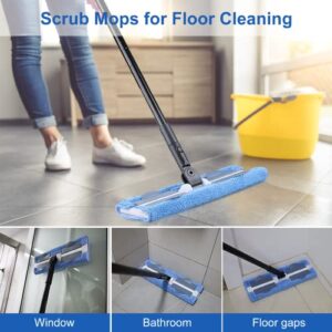 Professional Microfiber Mop Floor Cleaning Mop, Hardwood Floor Mop with Durable Extended Handle, 360 Rotating Dust Mop, 3 Reusable Washable Flat Mop Pads and 1 Dirt Removal Scrubber - Black and Blue