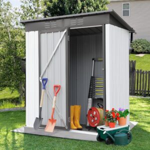 5 x 3ft outdoor metal storage shed，with lockable doors, sun protection, waterproof tool storage shed for patio, lawn,backyard (gray)