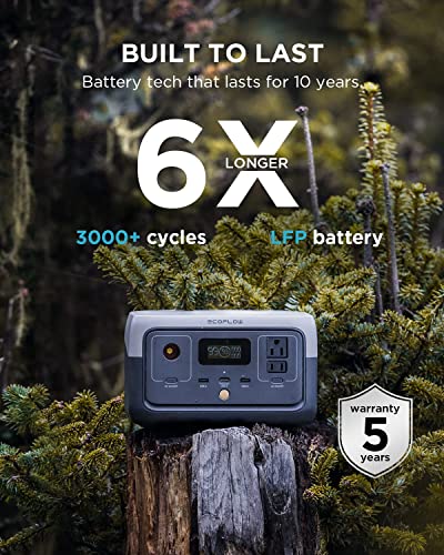 EF ECOFLOW Portable Power Station RIVER 2, 256Wh LiFePO4 Battery/ 1 Hour Fast Charging, 2 Up to 600W AC Outlets, Solar Generator (Solar Panel Optional) for Outdoor Camping/RVs/Home Use