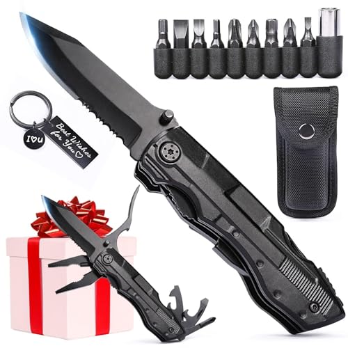 FLY2SKY Stocking Stuffers Christmas Gifts for Men Multitool Pocket Knife Stocking Stuffers Men Him Dad Multi Tool Gifts for Men Husband Boyfriend Groomsmen Gadget Anniversary Birthday Camping Outdoor