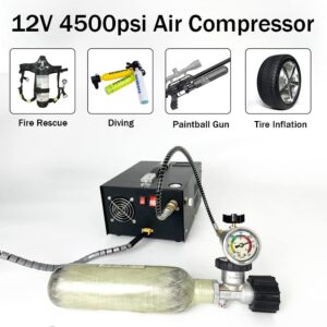 PenkiDeed PCP Portable Air Compressor Powered by 110V /220V AC or 12V DC,Oil/Water-Free and Fan Cooling 4500Psi/40Mpa Pressure Air Compressor,PCP Compressor Pump for Air Gun and Paintball/Scuba Tank