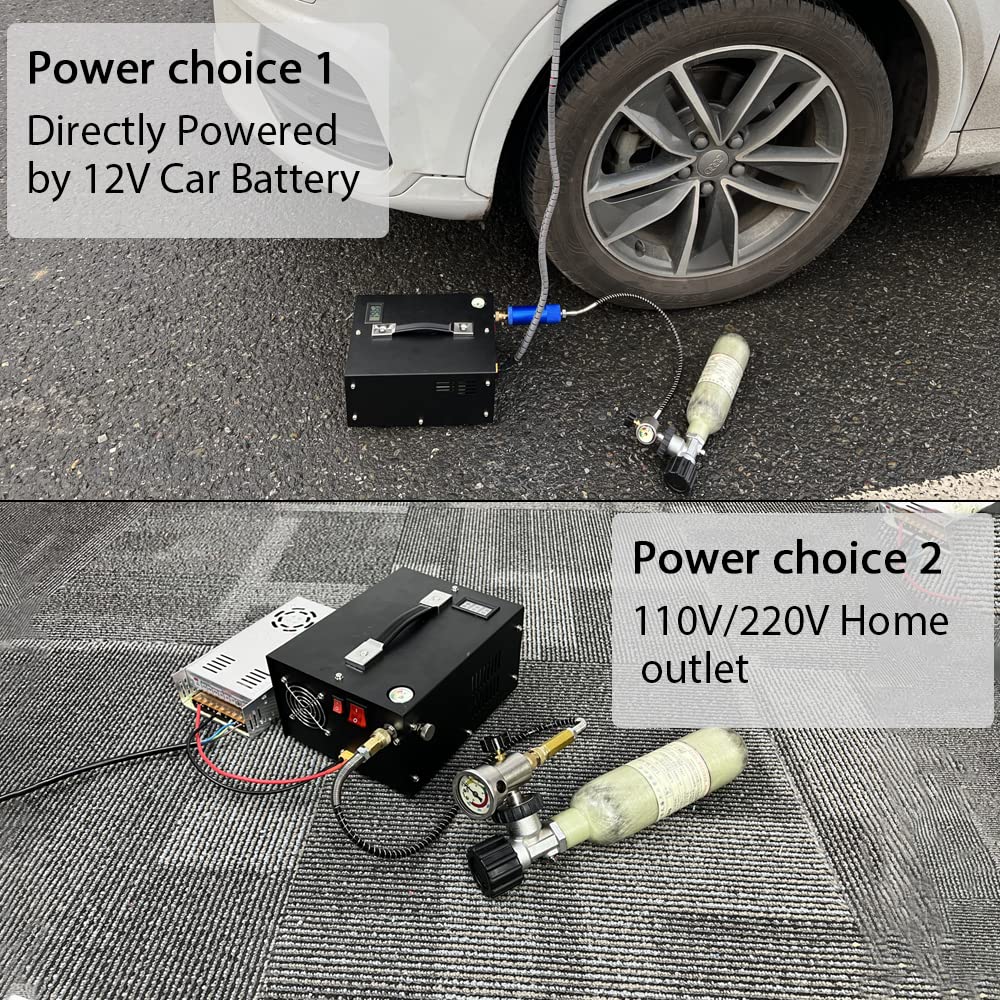 PenkiDeed PCP Portable Air Compressor Powered by 110V /220V AC or 12V DC,Oil/Water-Free and Fan Cooling 4500Psi/40Mpa Pressure Air Compressor,PCP Compressor Pump for Air Gun and Paintball/Scuba Tank