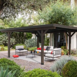 U-MAX 17x12ft Wooden Carport Garage Outdoor Gazebo Wooden Pergola for Backyard, Coffee (CO168)