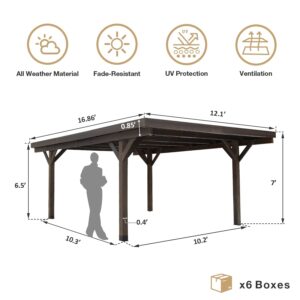 U-MAX 17x12ft Wooden Carport Garage Outdoor Gazebo Wooden Pergola for Backyard, Coffee (CO168)