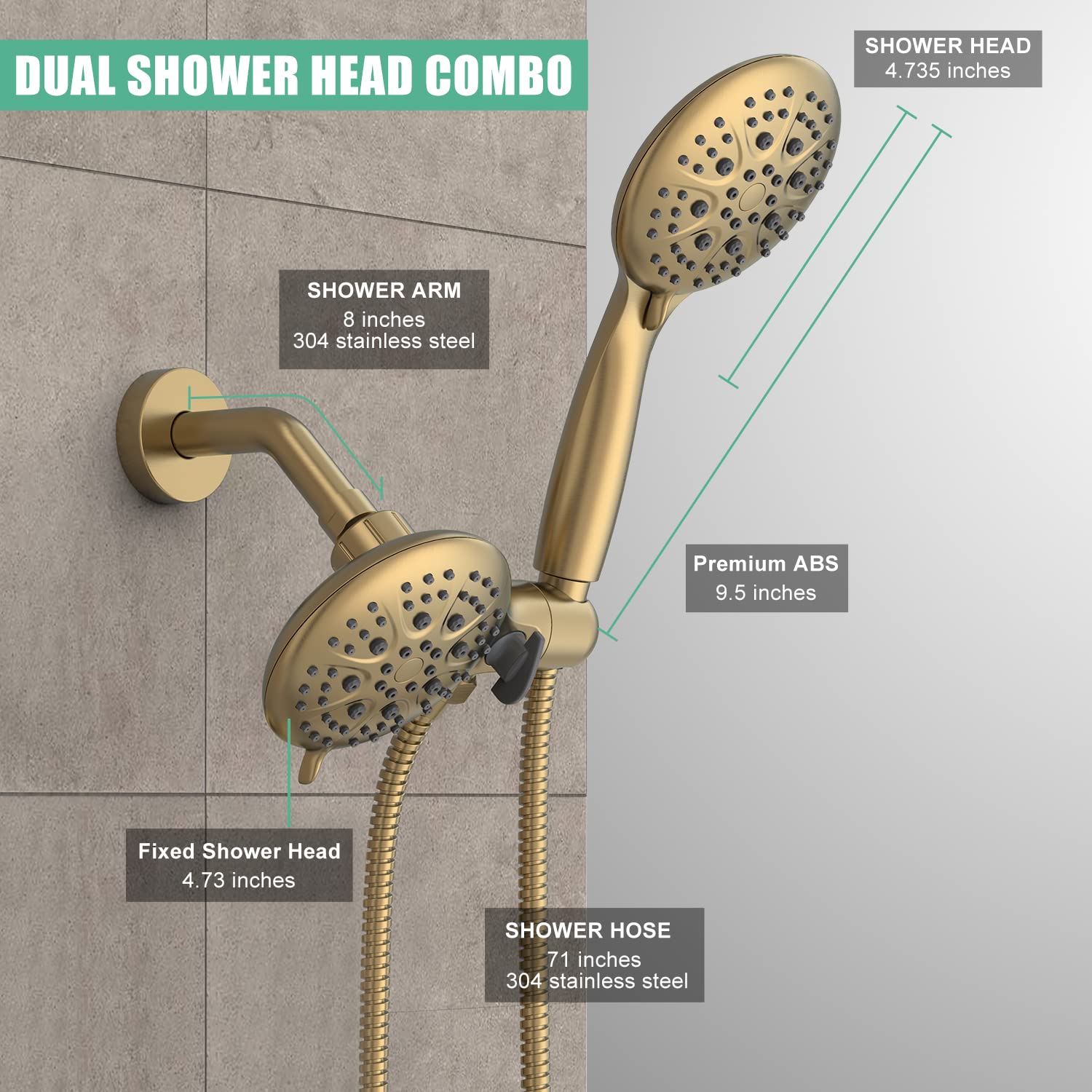 SR SUN RISE Magnetic Shower Faucet Set 8-Spray 2-in-1 Dual Shower Head with Handheld Combo Single-Handle Faucet with Valve and Trim Kit, Brushed Nickel