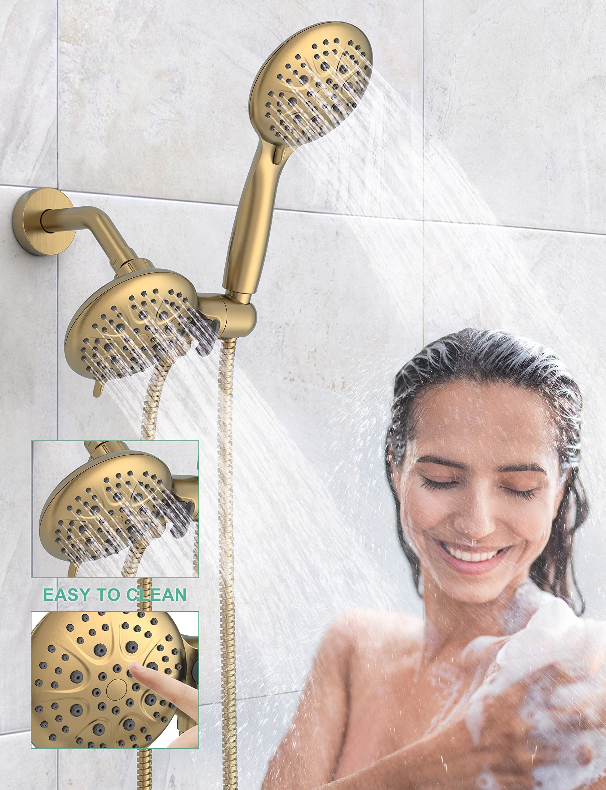 SR SUN RISE Magnetic Shower Faucet Set 8-Spray 2-in-1 Dual Shower Head with Handheld Combo Single-Handle Faucet with Valve and Trim Kit, Brushed Nickel