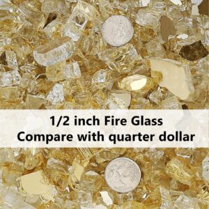 Grisun Fire Glass for Fire Pit, 1/2 Inch Mix 20 Pounds High Luster Reflective Tempered Glass Rocks for Natural or Propane Fireplace, Safe for Outdoors and Indoors Firepit Glass