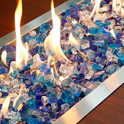 Grisun Fire Glass with Drop-in Fire Pit Kit 24 x 8 Inch, H-Shape Burner with Tray, Come with Upgraded Spark Ignition Kit for Gas Fire Pit, Fire Table