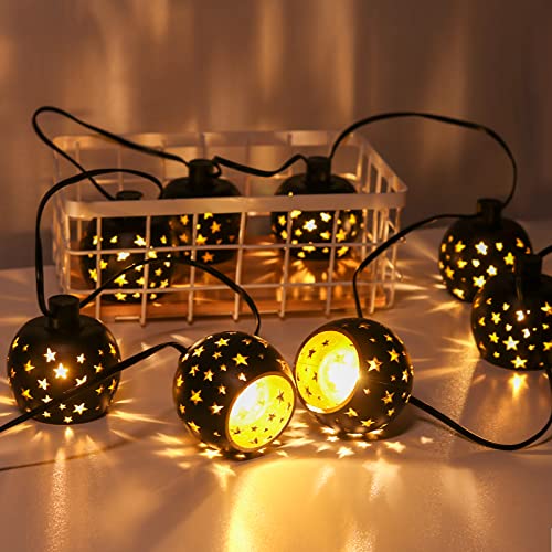 Vigdur Lantern String Lights with 10 Clear G40 Bulbs and Star Plastic Lamp Shades, Indoor Outdoor String Lights for Patio Yard Christmas Decor