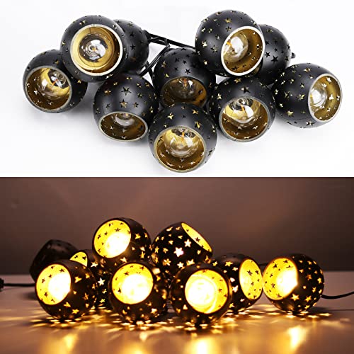 Vigdur Lantern String Lights with 10 Clear G40 Bulbs and Star Plastic Lamp Shades, Indoor Outdoor String Lights for Patio Yard Christmas Decor