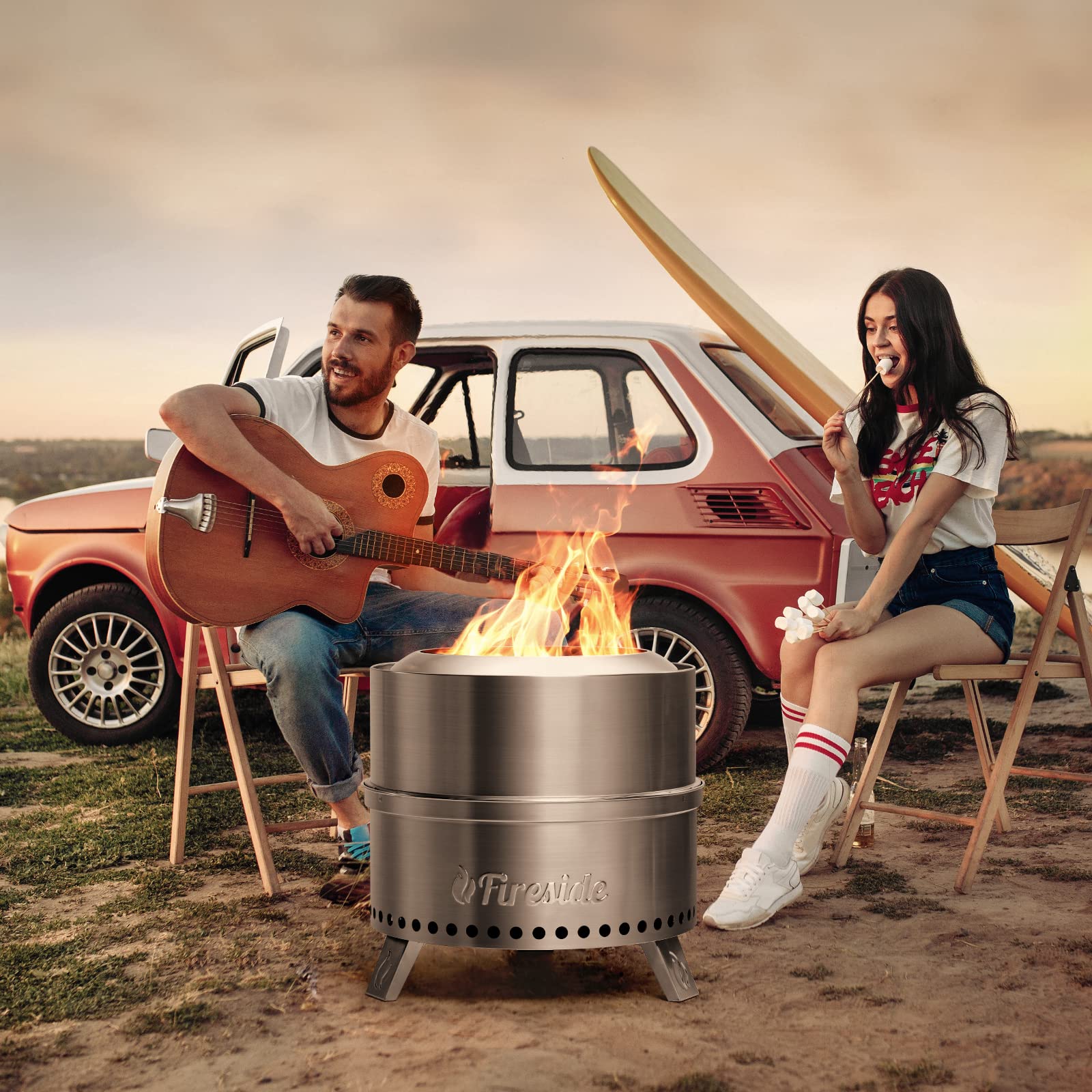 TURBRO 19 Inch Smokeless Fire Pit for Outdoor Wood Burning, Portable 304 Stainless Steel Camping Stove with Stand, Removable Ash Pan, Waterproof Storage Bag, Unique Nested Design, Pluto R19-SS, Silver