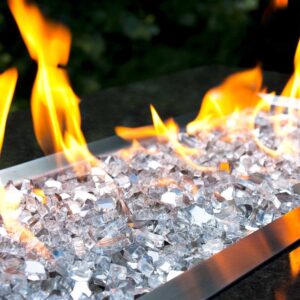 Grisun Fire Glass for Fire Pit, 1/2 Inch Mix 20 Pounds High Luster Reflective Tempered Glass Rocks for Natural or Propane Fireplace, Safe for Outdoors and Indoors Firepit Glass