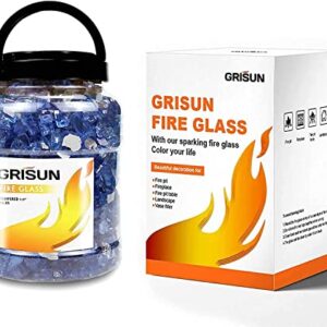 Grisun Fire Glass for Fire Pit, 1/2 Inch Mix 20 Pounds High Luster Reflective Tempered Glass Rocks for Natural or Propane Fireplace, Safe for Outdoors and Indoors Firepit Glass