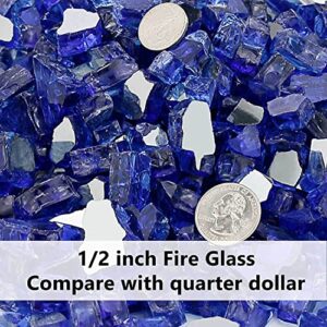 Grisun Fire Glass for Fire Pit, 1/2 Inch Mix 20 Pounds High Luster Reflective Tempered Glass Rocks for Natural or Propane Fireplace, Safe for Outdoors and Indoors Firepit Glass