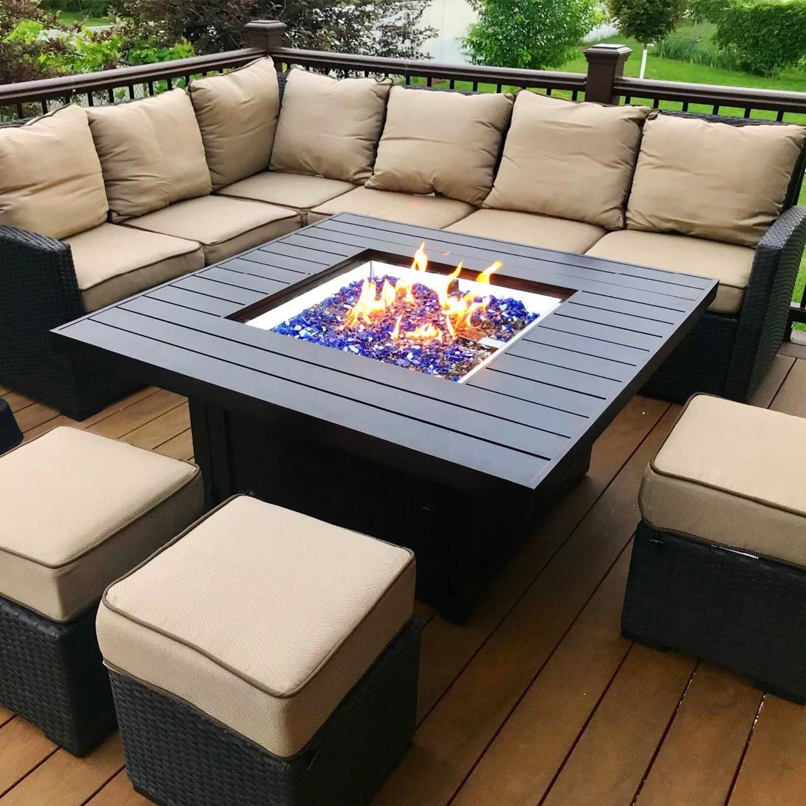 Grisun Fire Glass with Drop-in Fire Pit Kit 18 x 18 Inch, Round Burner with Tray, Come with Upgraded Spark Ignition Kit for Gas Fire Pit, Fire Table