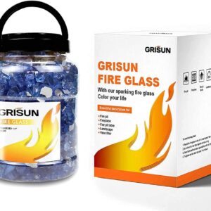 Grisun Fire Glass with Drop-in Fire Pit Kit 18 x 18 Inch, Round Burner with Tray, Come with Upgraded Spark Ignition Kit for Gas Fire Pit, Fire Table