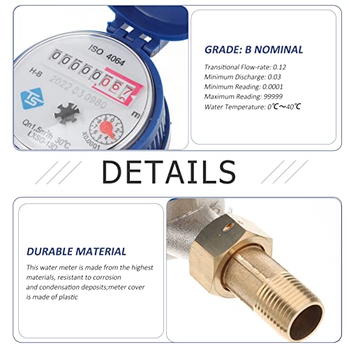 Hemobllo Cold Water Meter, TS- S300E E- Type Water Meter Water Flow Pulse Output Meter with Fittings for Garden& Home Usage