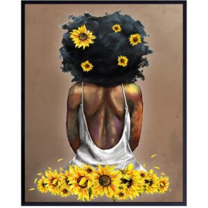 African American Wall Art - Black Wall Art - Sunflower Wall Decor For African American Woman, Girls - Black Girl Magic - Afro Girl - Black Art for Women - Melanin Queen - Black Pride - UNFRAMED 8x10