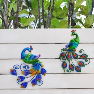 Tuokiuhn Metal Peacock Bird Wall Art Bird Wall Decor Outdoor Wall art Suitable for Outdoor Metal Wall Decorations for Patio Set of 2