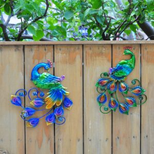 Tuokiuhn Metal Peacock Bird Wall Art Bird Wall Decor Outdoor Wall art Suitable for Outdoor Metal Wall Decorations for Patio Set of 2