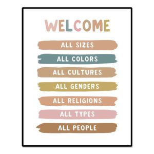 all are welcome here, classroom art print, kids diversity prints, affirmations art, classroom decor, nursery decor, playroom decor, children's wall art, unframed (8x10 inch)