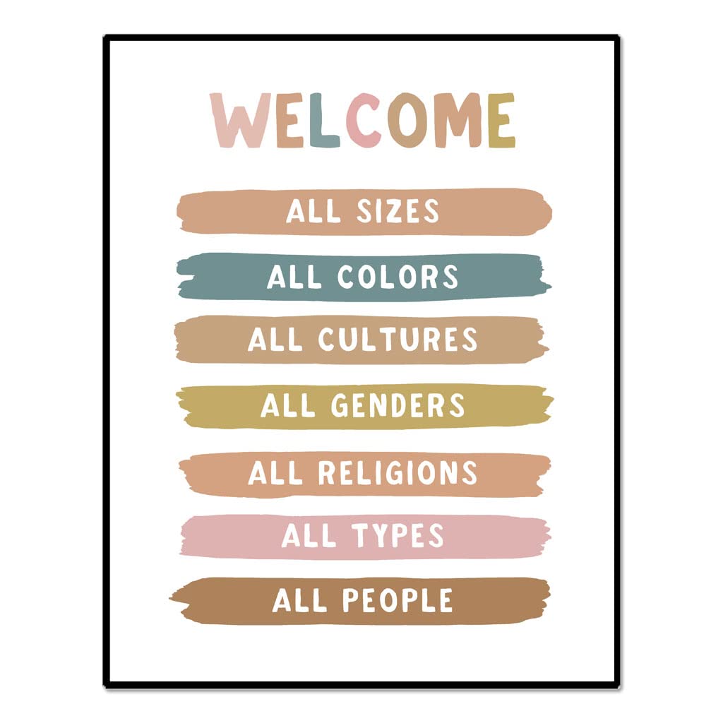 All Are Welcome Here, Classroom Art Print, Kids Diversity Prints, Affirmations Art, Classroom Decor, Nursery Decor, Playroom Decor, Children's Wall Art, Unframed (8X10 INCH)