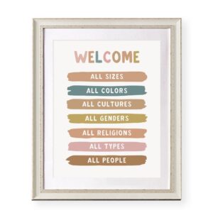 All Are Welcome Here, Classroom Art Print, Kids Diversity Prints, Affirmations Art, Classroom Decor, Nursery Decor, Playroom Decor, Children's Wall Art, Unframed (8X10 INCH)