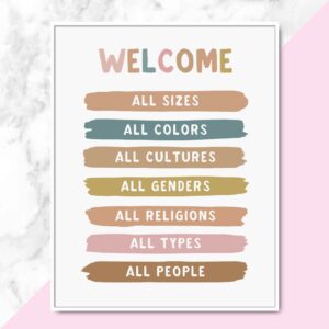 All Are Welcome Here, Classroom Art Print, Kids Diversity Prints, Affirmations Art, Classroom Decor, Nursery Decor, Playroom Decor, Children's Wall Art, Unframed (8X10 INCH)