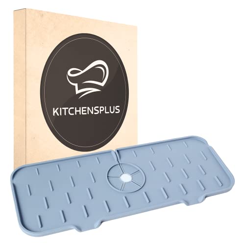 KitchensPlus Silicone Faucet Mat for Kitchen Sink - Self Draining Kitchen Sink Splash Guard with Adjustable Depth for a Better Fit - Faucet Drip Catcher Silicone for Preventing Hard Water Spots