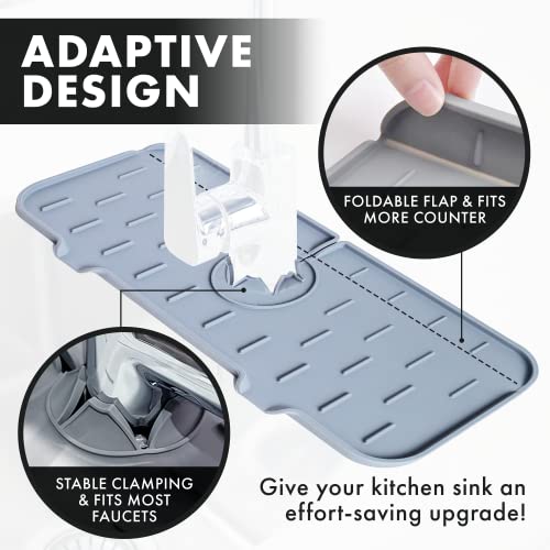 KitchensPlus Silicone Faucet Mat for Kitchen Sink - Self Draining Kitchen Sink Splash Guard with Adjustable Depth for a Better Fit - Faucet Drip Catcher Silicone for Preventing Hard Water Spots