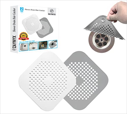 ZAYNYX 2 Pack Hair Catcher Shower Drain is Hair Stopper for Shower Drain Easy to Install Tub Drain Hair Catcher with 4 Suction Cups Suits for Bathroom Bathtub Kitchen (Grey and White)